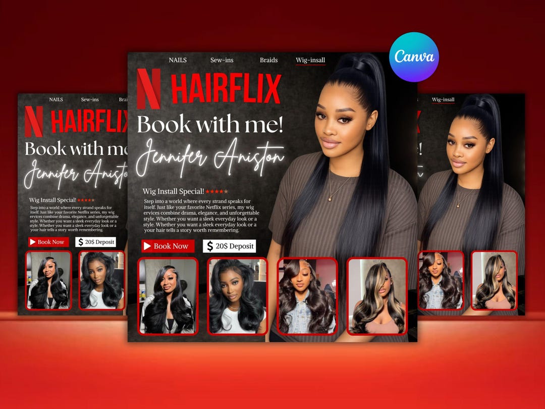 Hairflix Booking Flyer Template: Braids, Wigs, & Styles (canva Editable ...