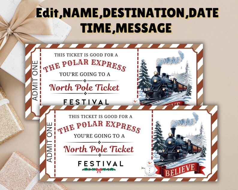 Polar Express Ticket Printable, Christmas Train Party Invitation ...