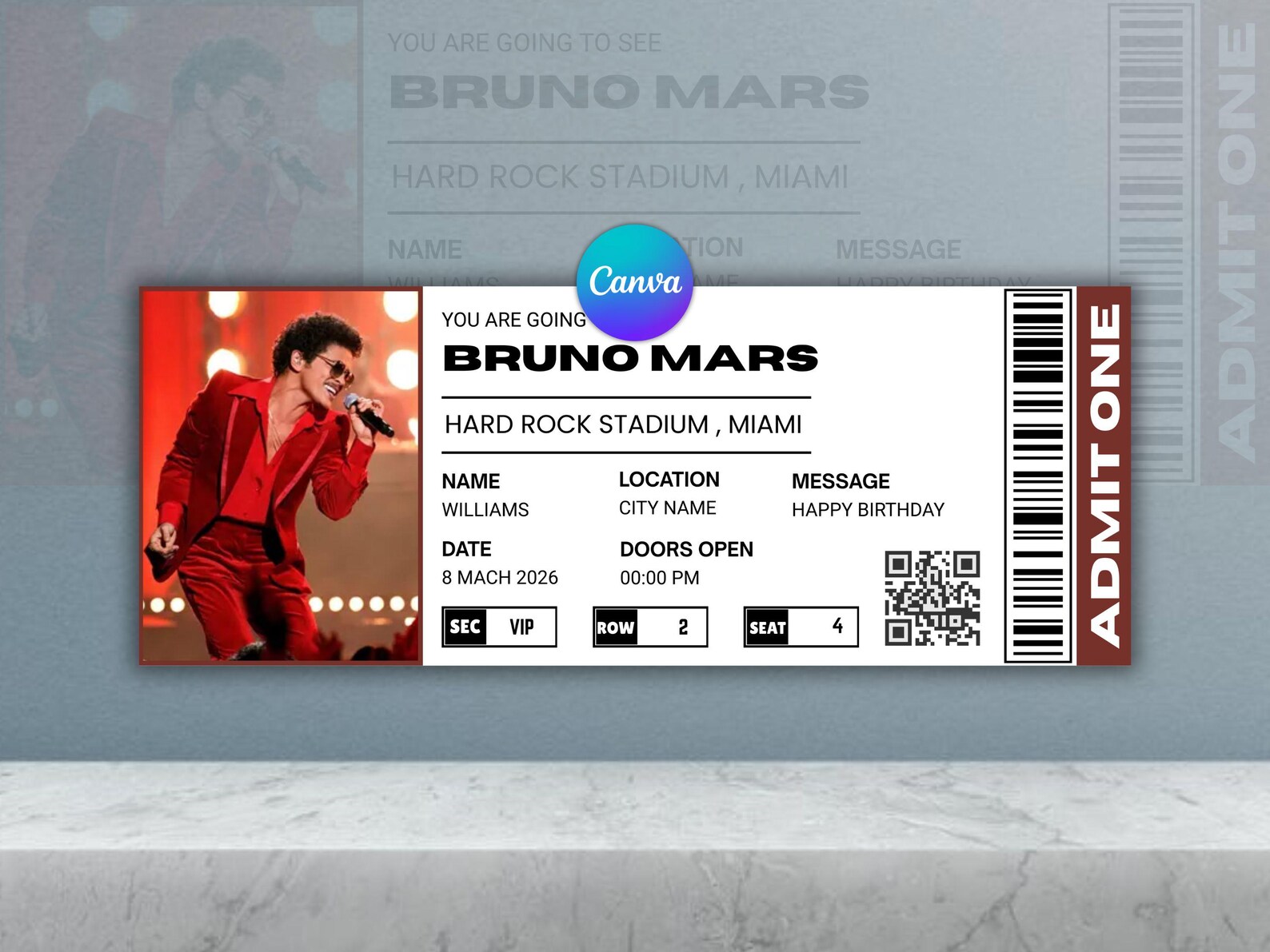Editable Concert Ticket Template, Surprise Gift Reveal (8.5x3.25) - Etsy