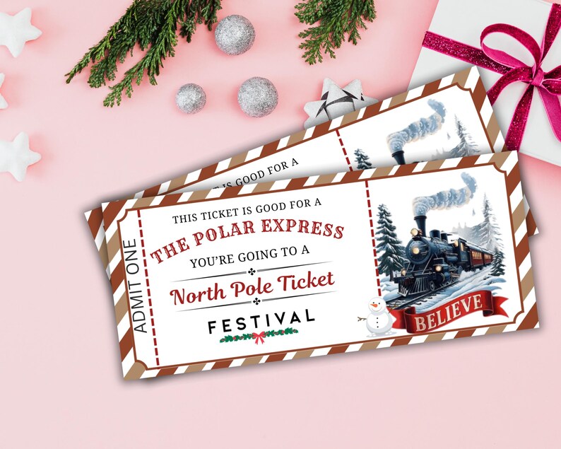 Polar Express Ticket Printable, Christmas Train Party Invitation ...