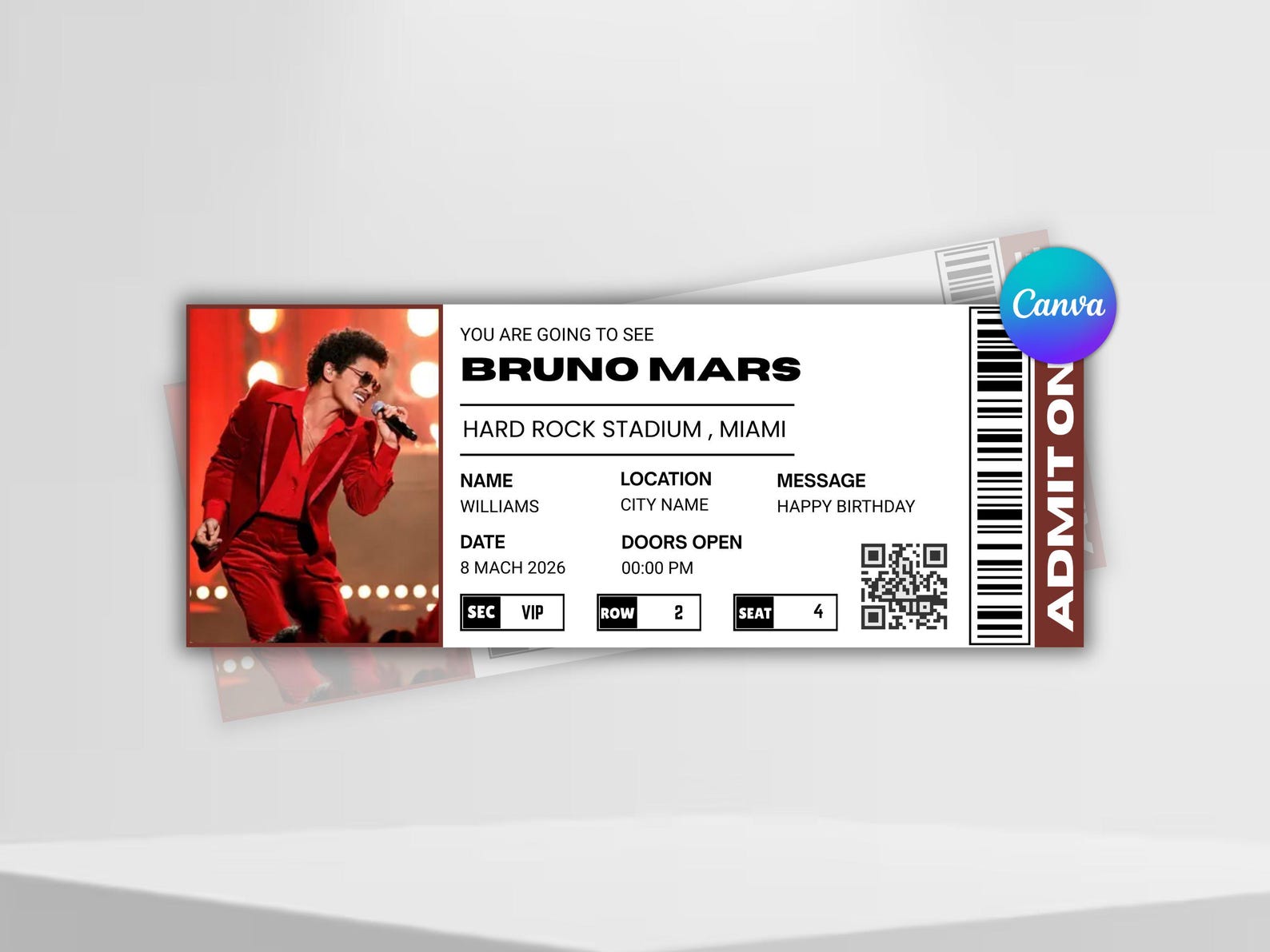 Editable Concert Ticket Template, Surprise Gift Reveal (8.5x3.25) - Etsy