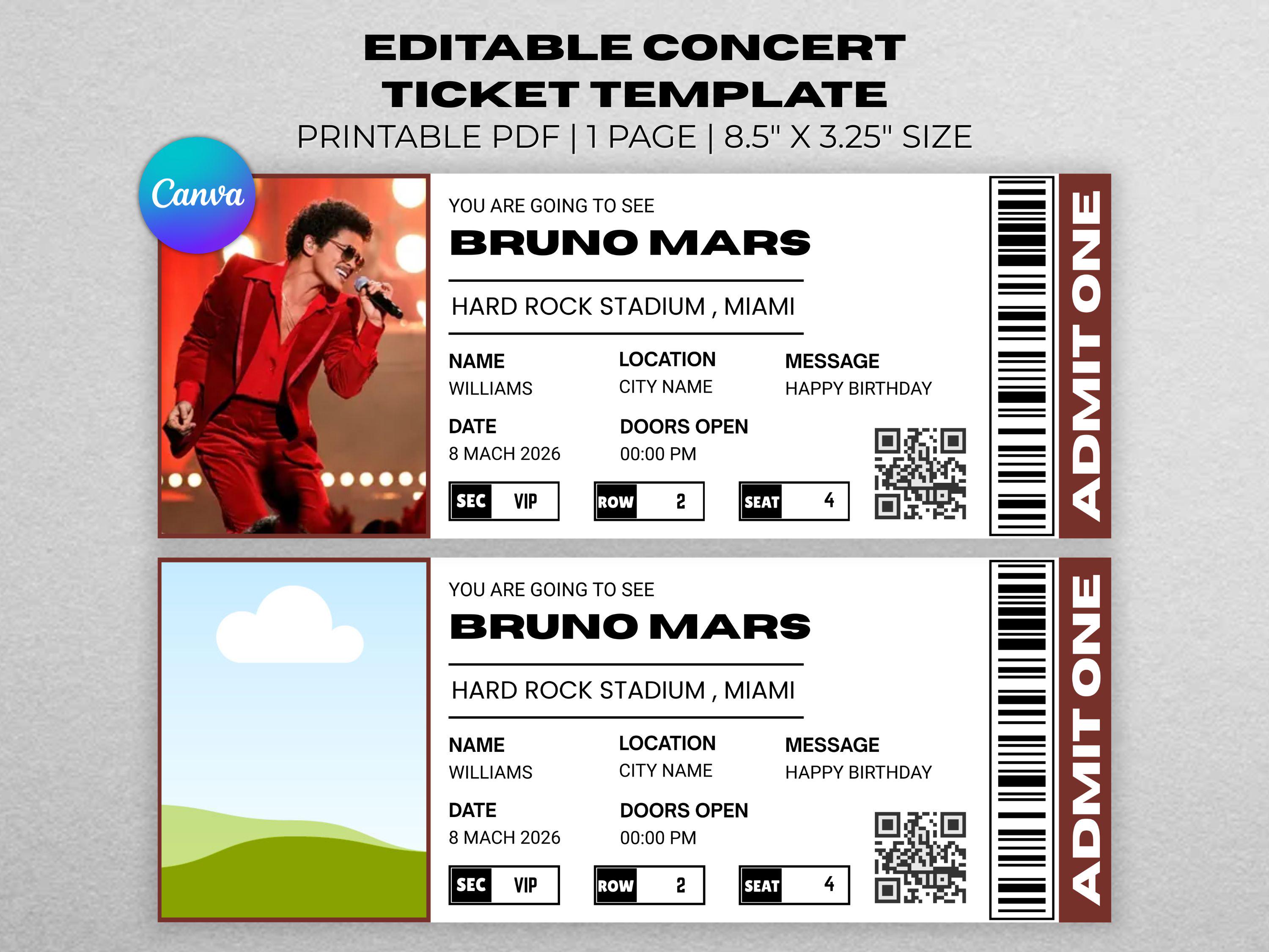 Editable Concert Ticket Template, Surprise Gift Reveal (8.5x3.25) - Etsy