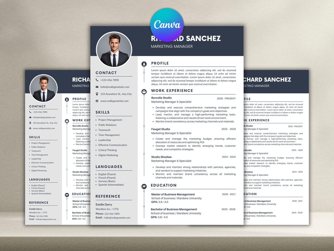 Modern Resume Template, Professional CV Design, Cover Letter, Canva ...