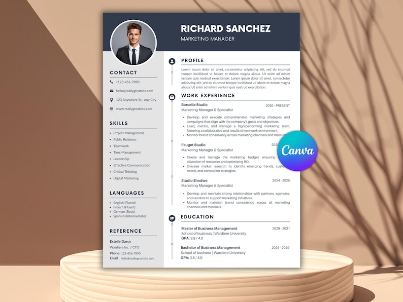 Modern Resume Template, Professional CV Design, Cover Letter, Canva ...