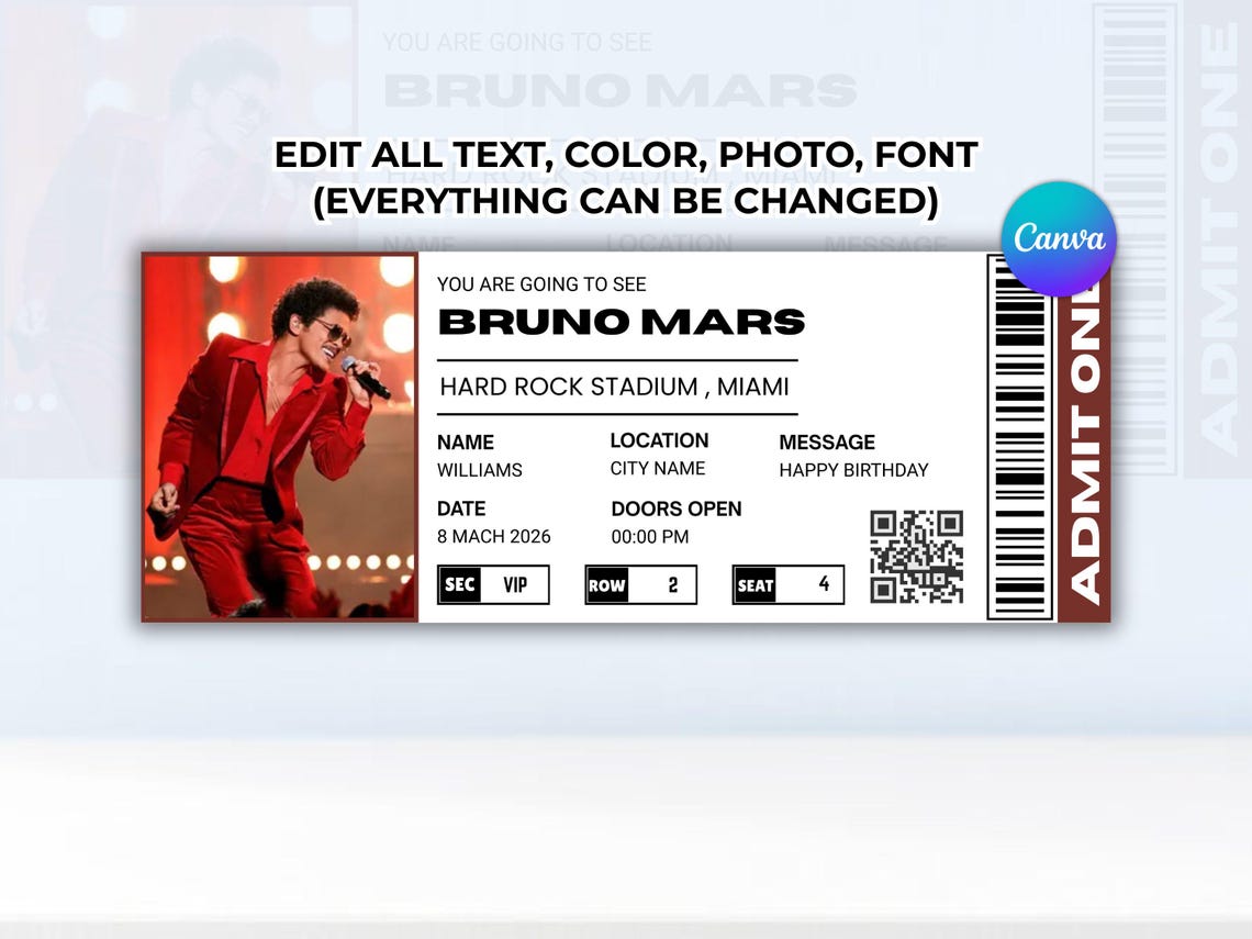 Editable Concert Ticket Template, Surprise Gift Reveal (8.5x3.25) - Etsy