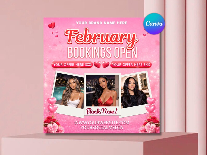 February Valentine's Day Booking Flyer, Holiday Deals, Canva Editable ...