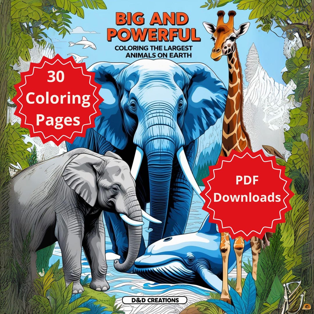 30 Big Animals Coloring Page for Kids: Easy and Comfy - Etsy