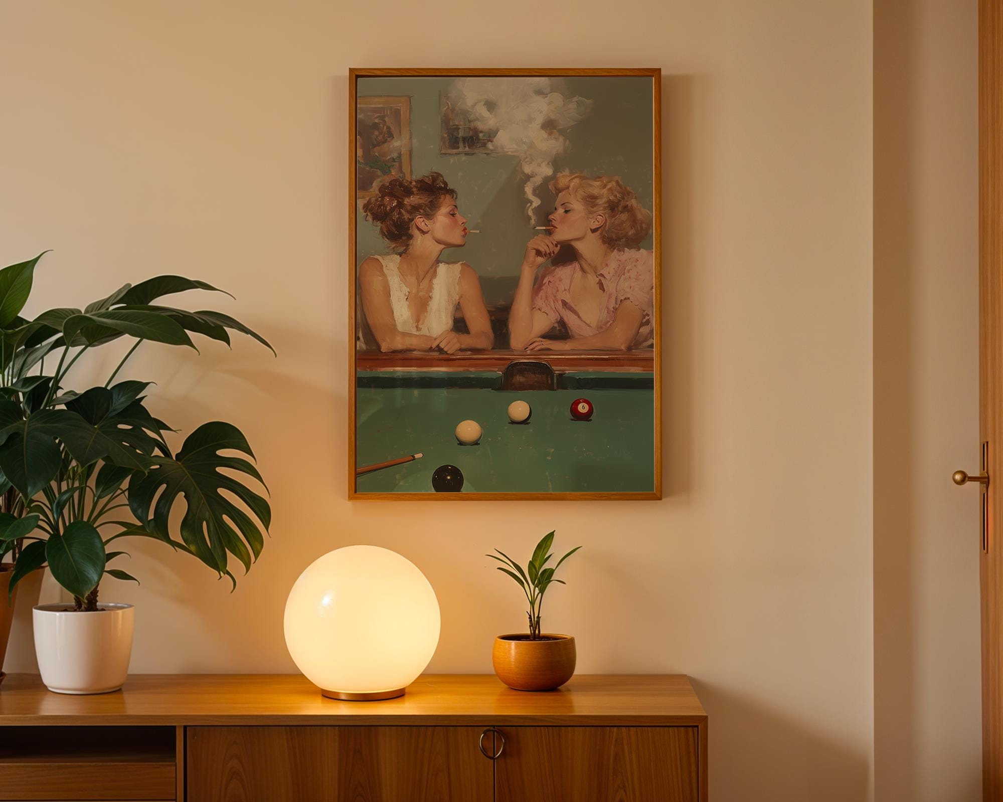 Vintage Women’s Billiards Smoking Poster Art, Retro 1970's Billiards ...