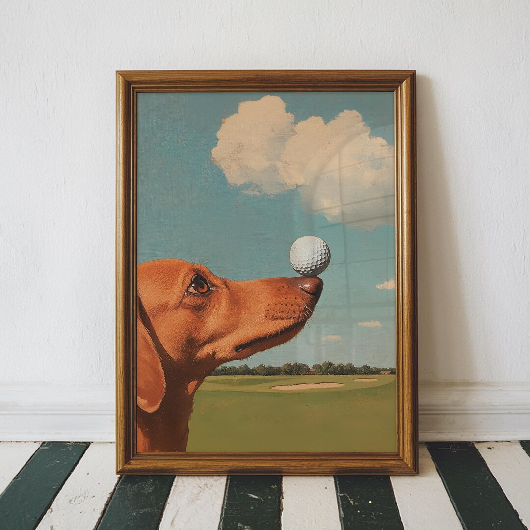 Dachshund Golf Ball Elegant Oil Painting Print, Weiner Dog Golfer Wall ...