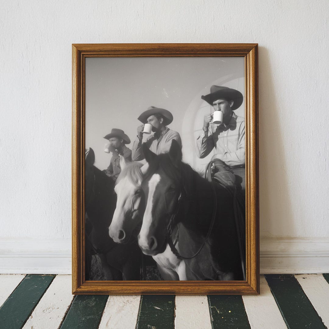 Vintage Cowboy Coffee Wall Art, Retro Black and White Western Art ...