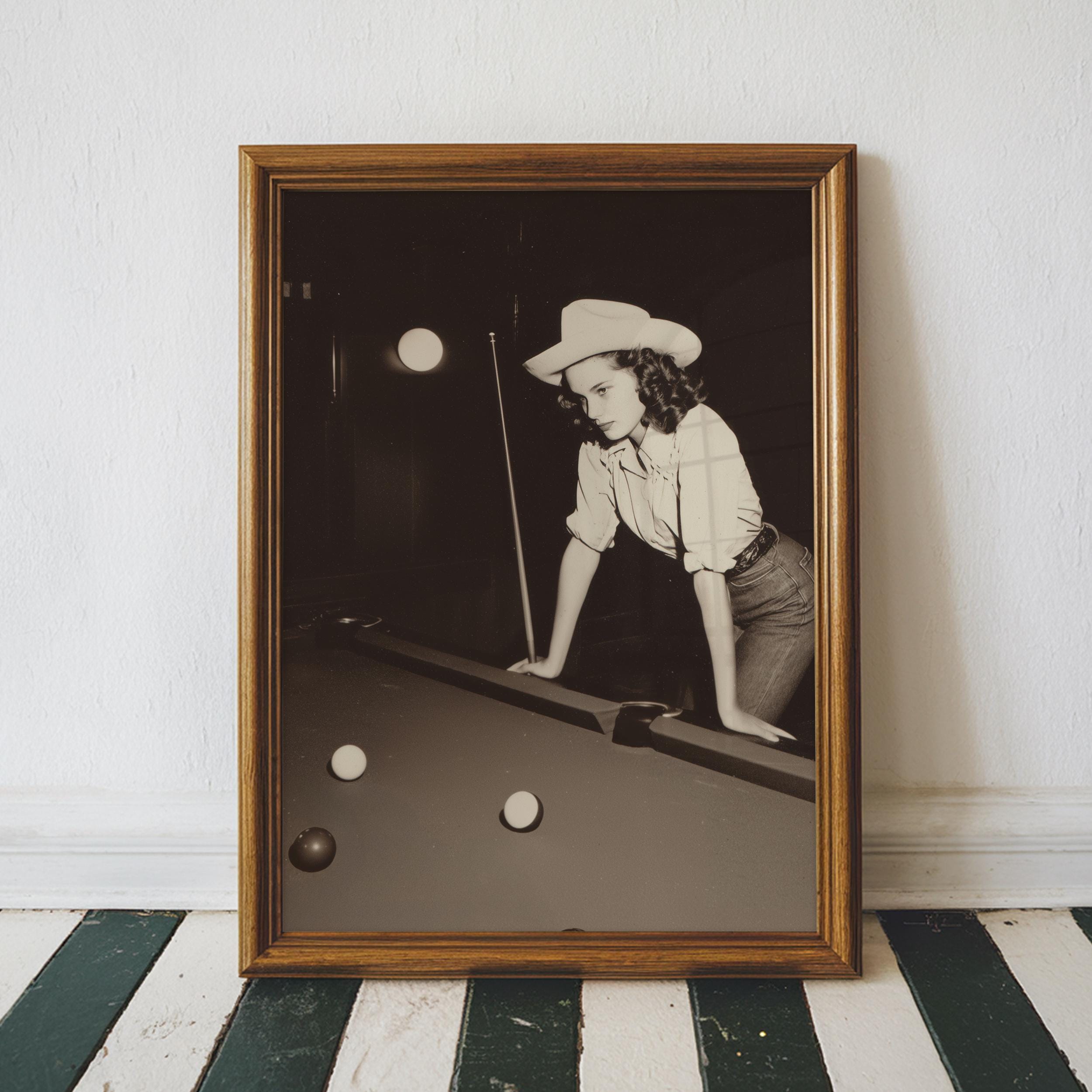 Vintage Cowgirl Pool Hall Poster Art, Retro Black and White Western ...
