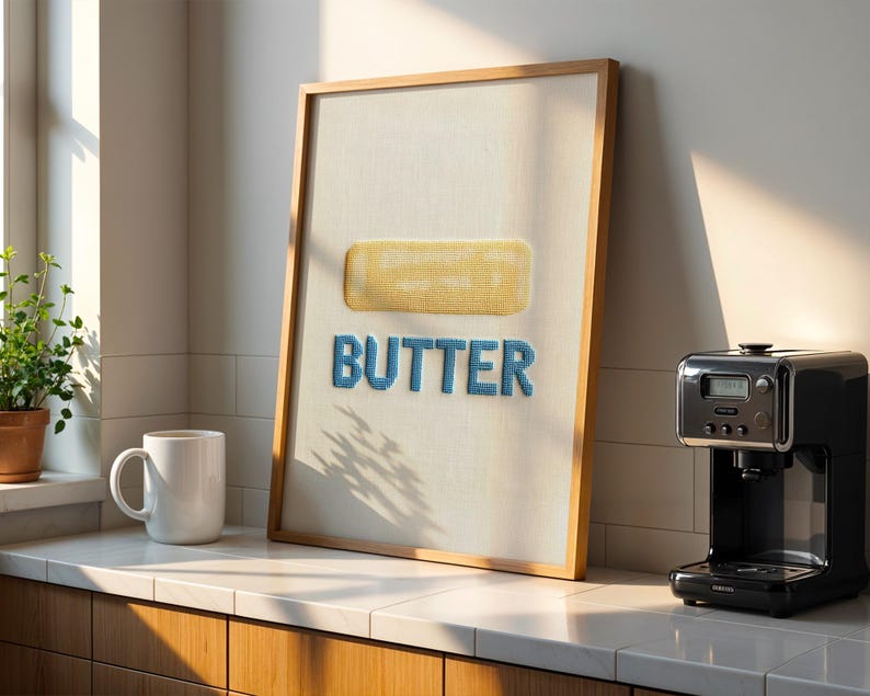 Needlepoint Butter Art, Cross Stitch Butter Art Print, Kitchen Wall Art ...