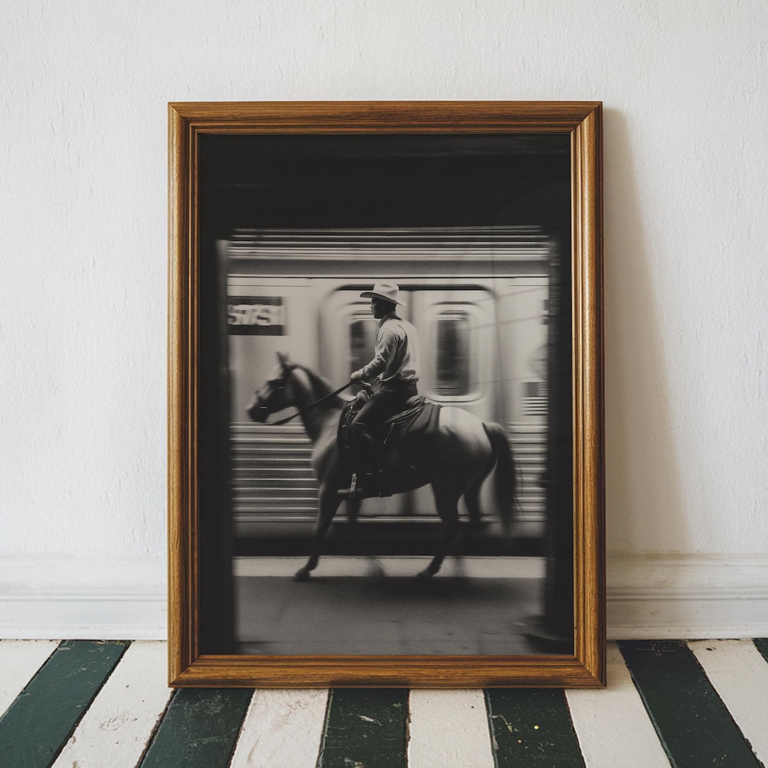 Vintage NYC Cowboy Subway Poster Wall Art, Black and White Western New ...