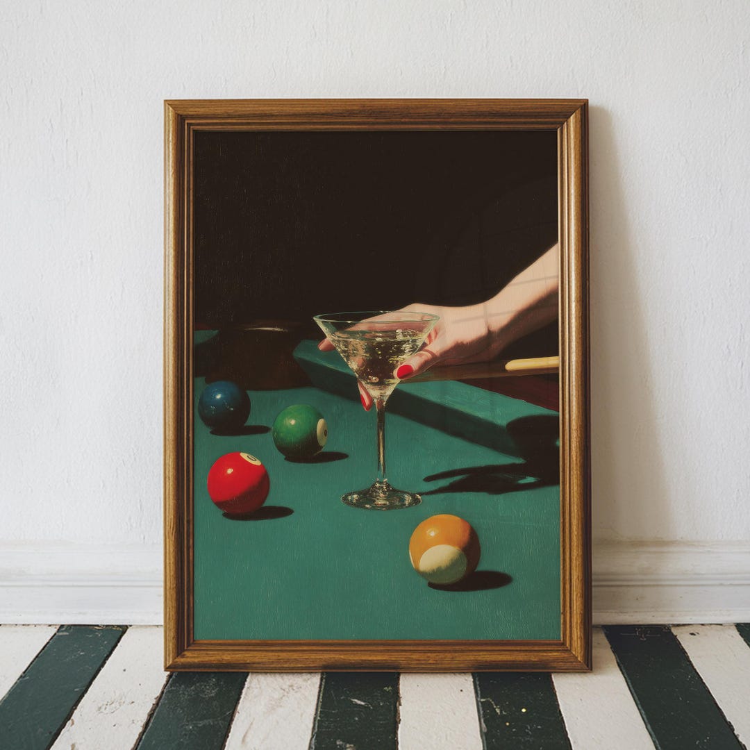 Retro Dive Bar Dirty Martini & Billiards Art Print (digital Download ...