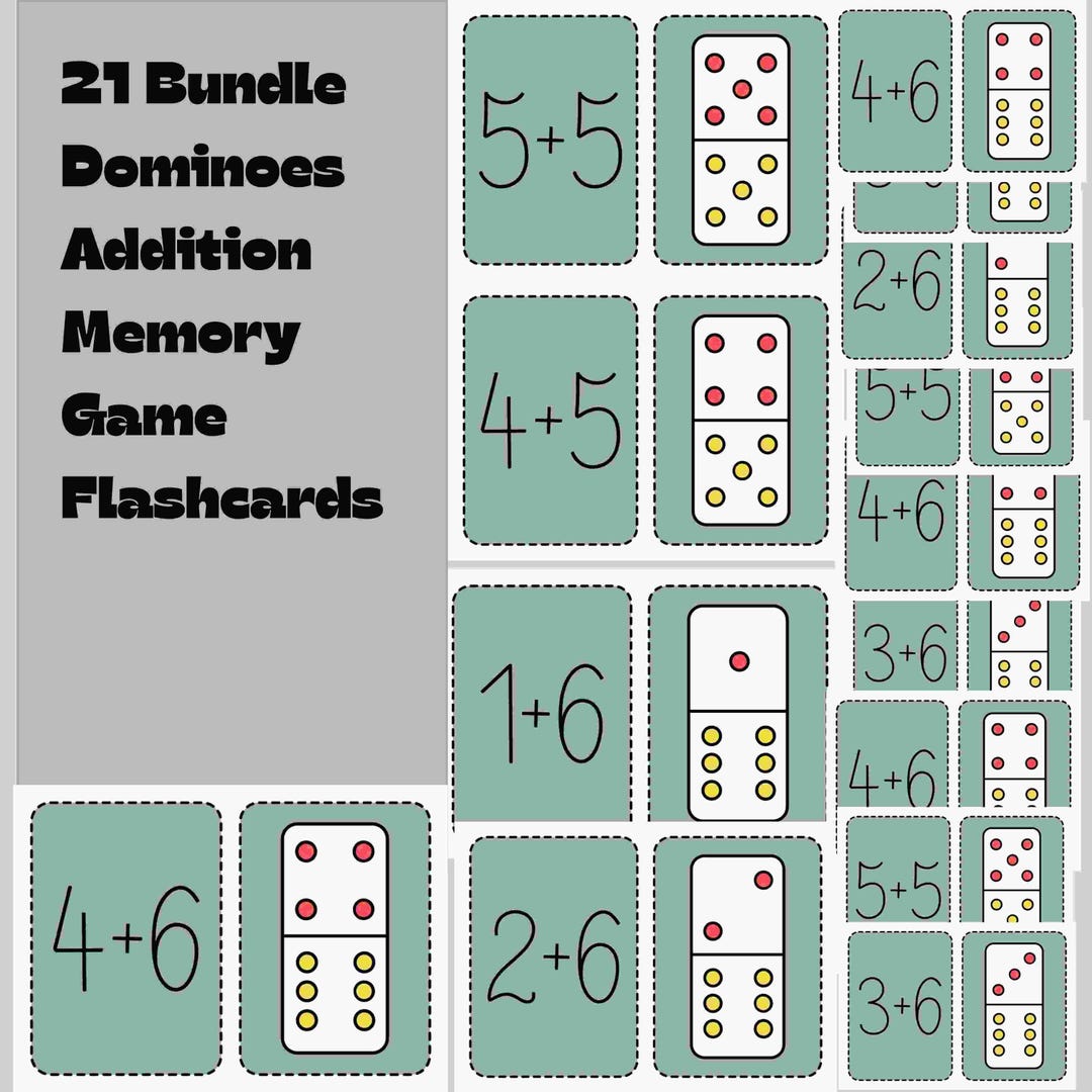 21 Bundle Dominoes Addition Memory Game Flashcards | Colorful Hand ...
