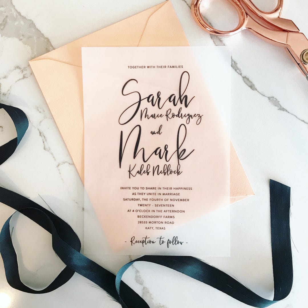 Mark Wedding Invitation Suite // Calligraphy Vellum // Black Peach ...