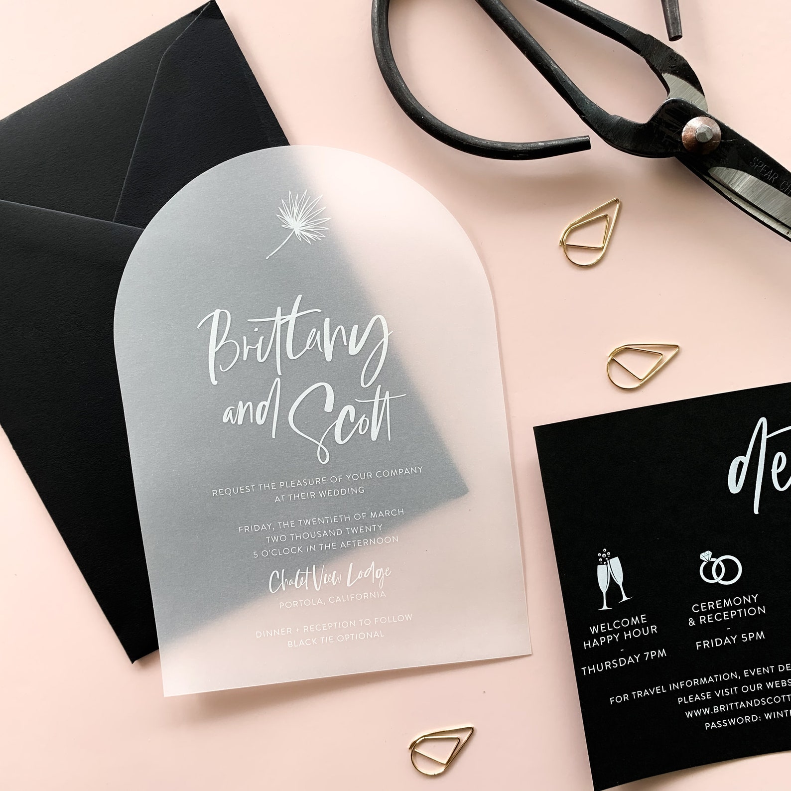 Brittany Die Cut Wedding Invitation Suite With White Ink | Etsy