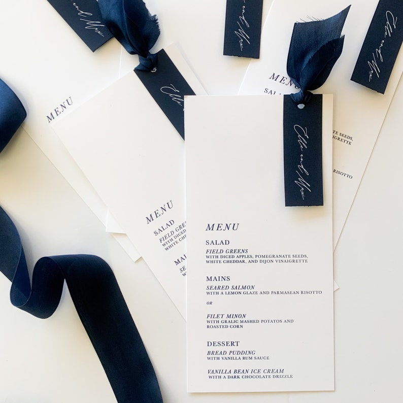 Elle Menu // Calligraphy Vellum // White Navy // - Etsy