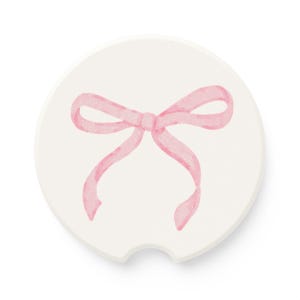 Set of 2 Car Coasters With Preppy Coquette Watercolor Pink Bow - Car ...