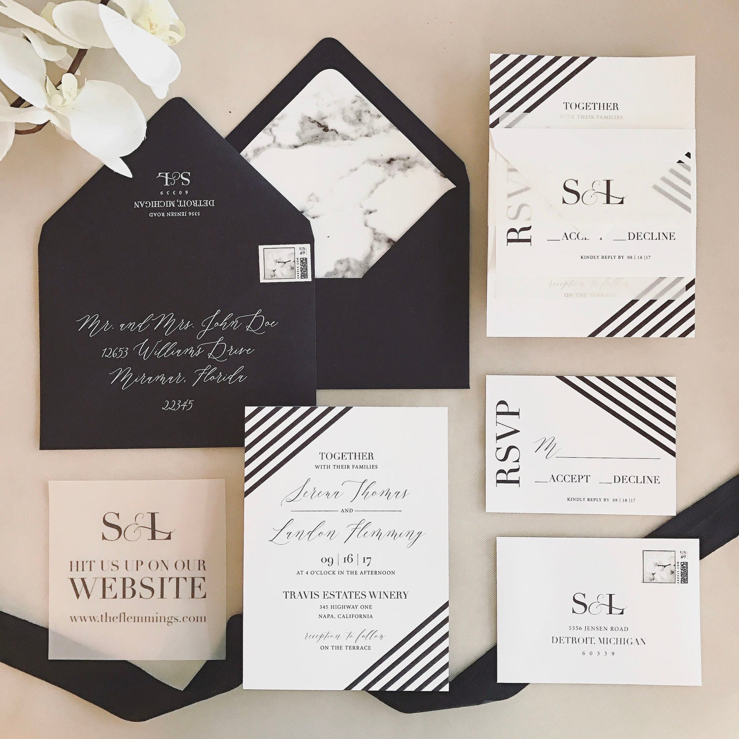 Serena Wedding Invitation Suite With Vellum Insert Band Etsy
