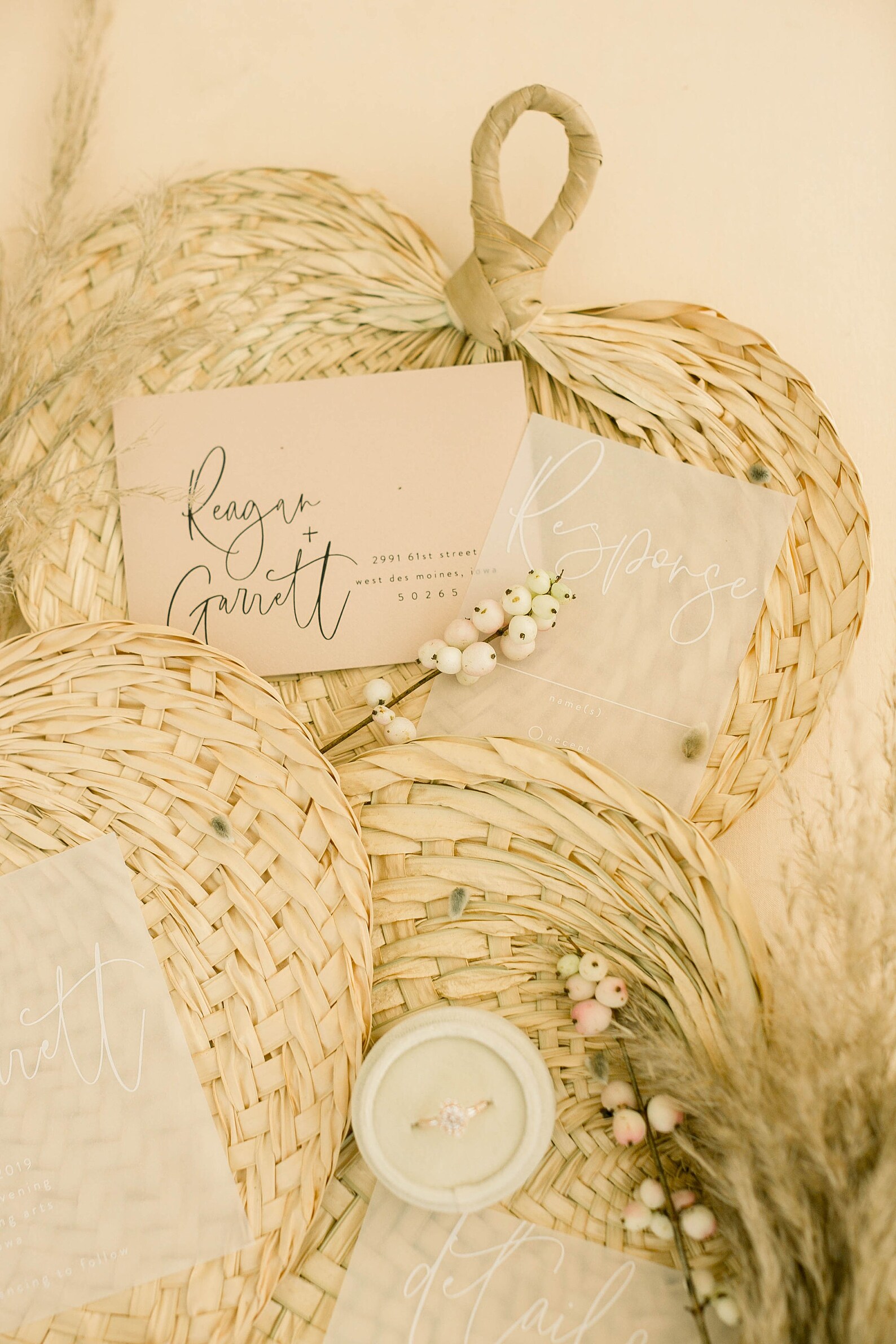 Reagan Boho Inspired Wedding Invitation Suite // White Ink - Etsy