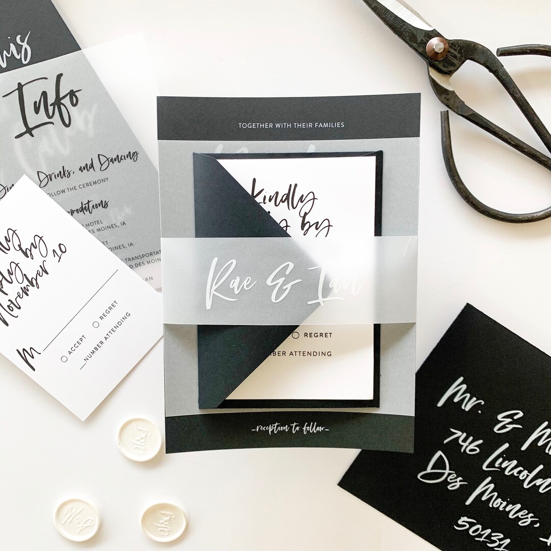 Rae Wedding Invitation Suite // Calligraphy + Vellum // Black + Vellum ...
