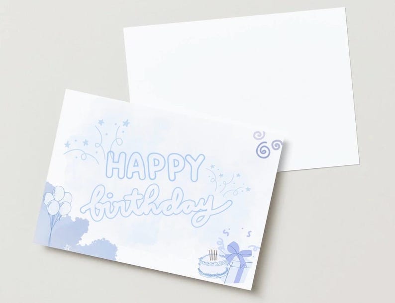 Blue Happy Birthday Card – Printable Digital Card, Instant Download - Etsy