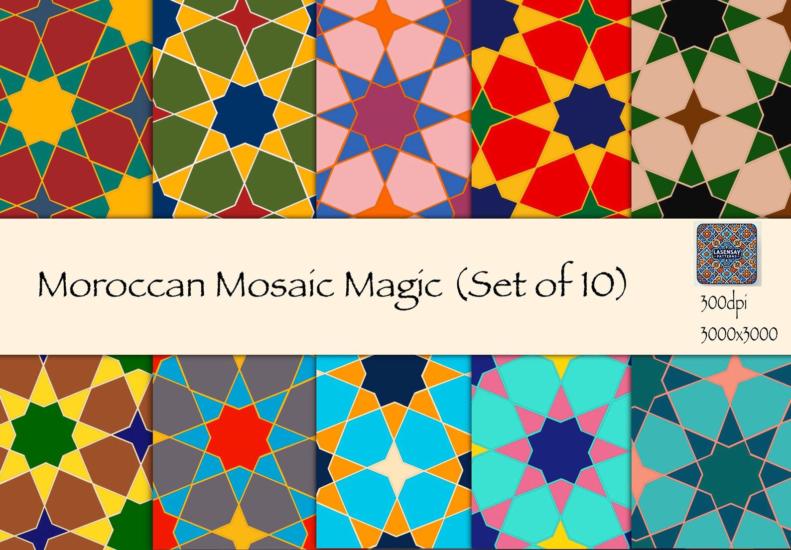 Seamless Moroccan Tile Pattern Bundle – Zellige (zelij) Mosaic Designs ...