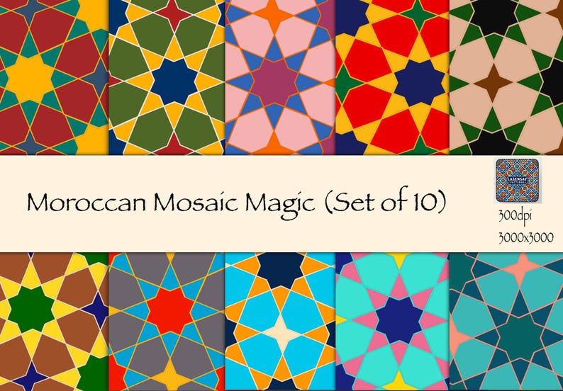 Seamless Moroccan Tile Pattern Bundle – Zellige (zelij) Mosaic Designs ...