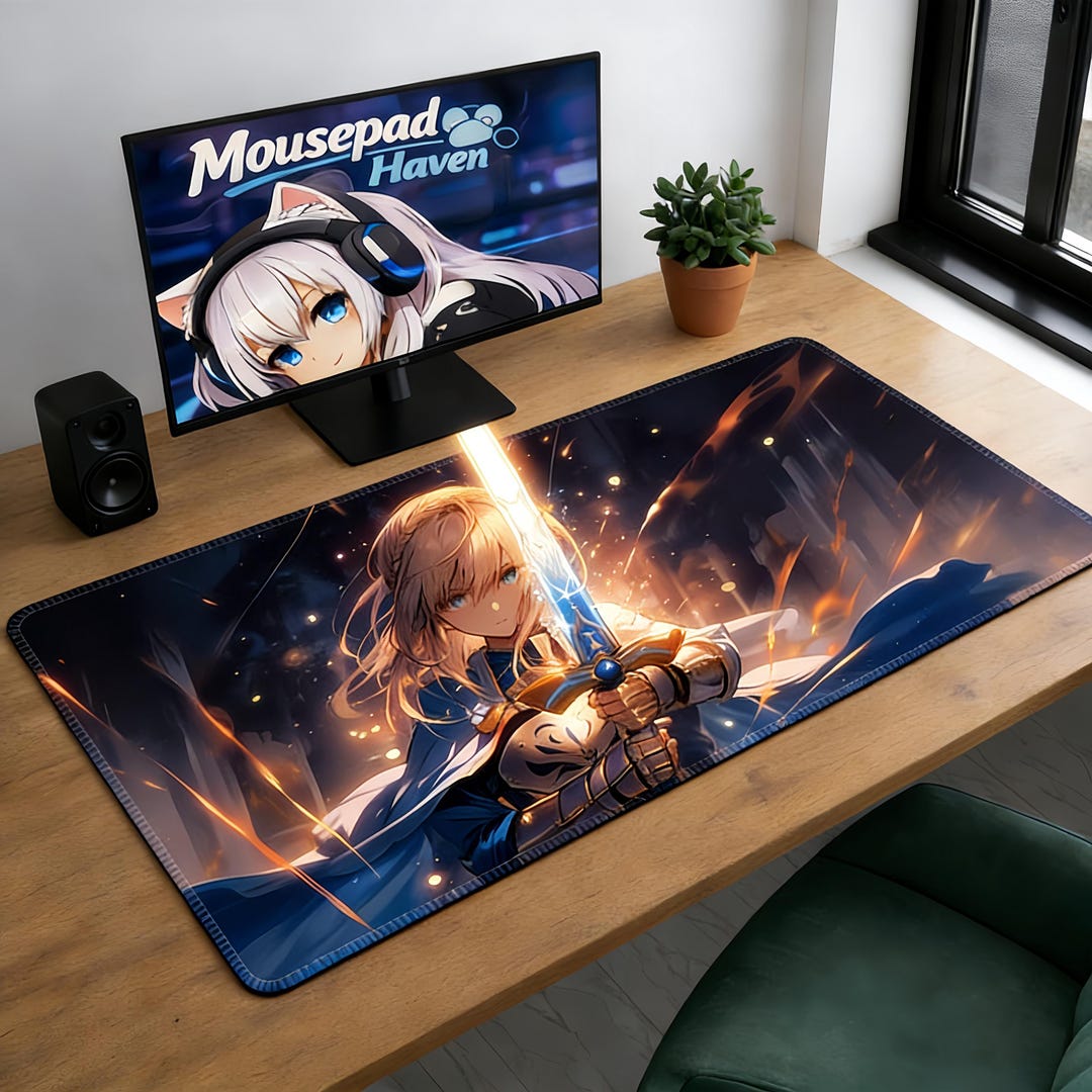 Female Swordsman Anime Mouse Pad | Gaming Desk Mat | Elegant Warrior ...