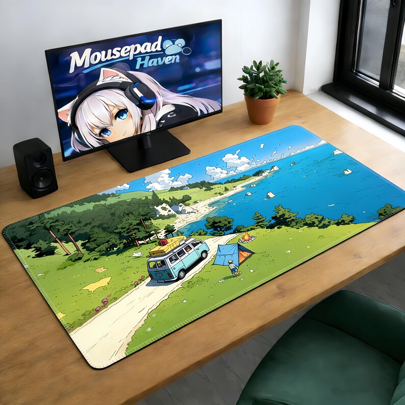 Camping Cozy Illustration Mouse Pad | Nature Art Desk Mat ...