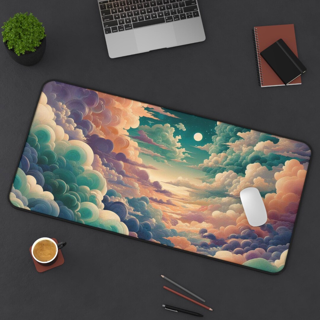 Dreamy Clouds Desk Mat - Aesthetic Office Decor, Gaming Mouse Pad ...