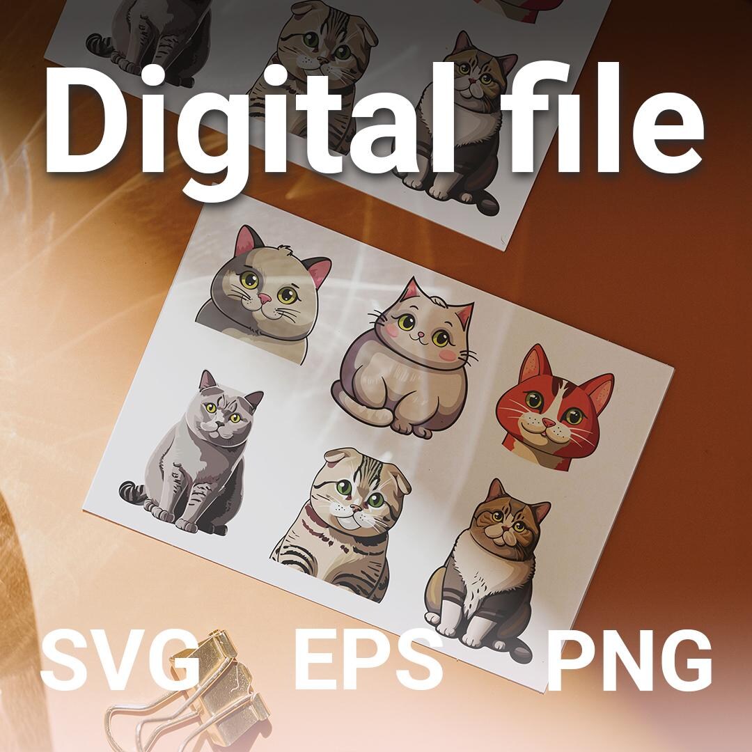 Cat Stickers Bundle – Cute Cartoon Cat Stickers | Printable Digital ...
