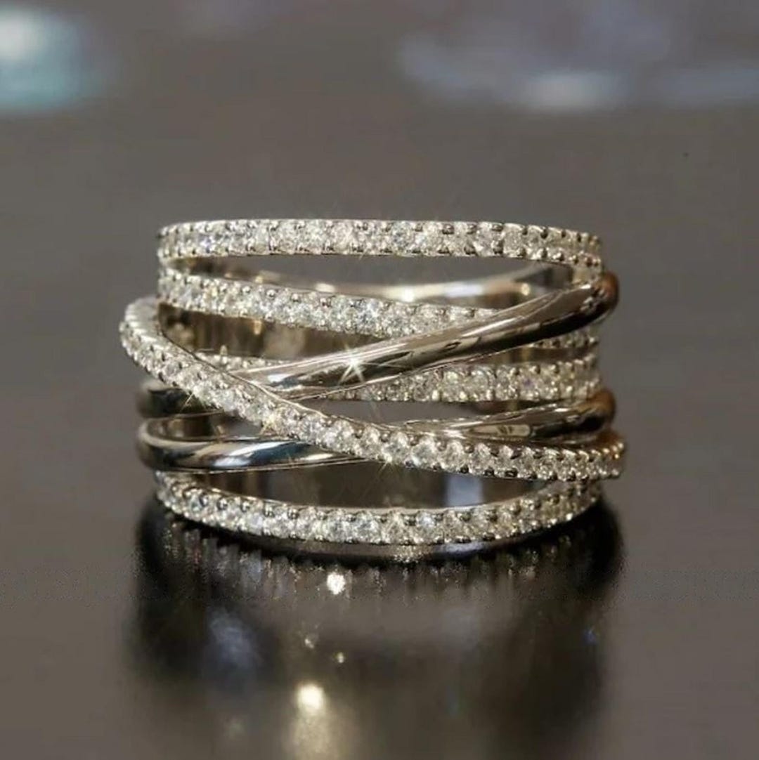 Multi Layered Criss Cross Ring, Round Moissanite Diamond Intertwined ...