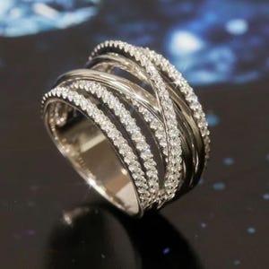 Multi Layered Criss Cross Ring, Round Moissanite Diamond Intertwined ...