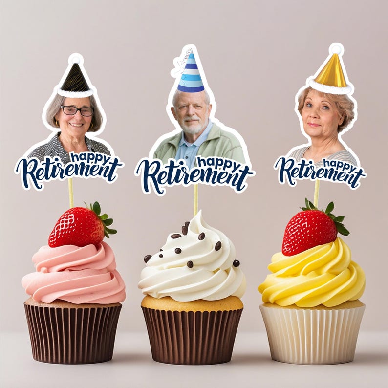 Retirement Cupcake Topper, Personalized Photo Face Cupcake Topper ...