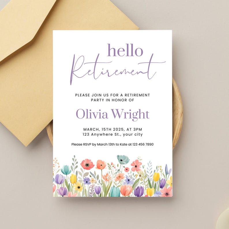 Floral Retirement Party Invitation Template, Printable & Editable ...
