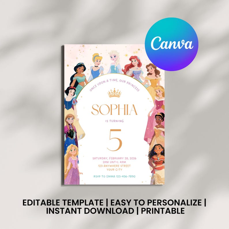 Princess Birthday Invitation Editable Template: Pink Princess Party ...