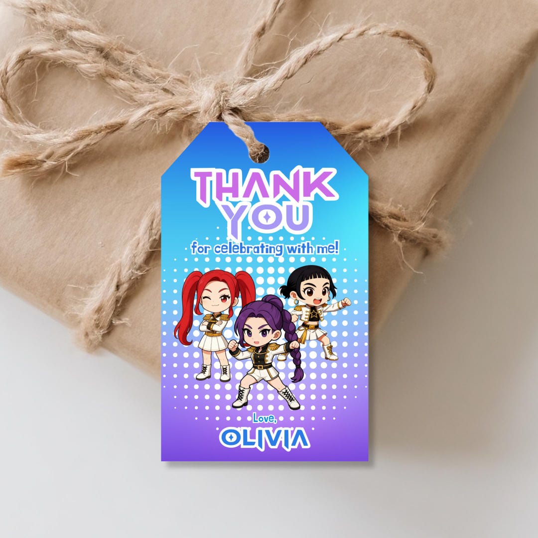 Kpop Demon Hunters Thank You Tags: Huntrix Birthday Favor Tags (canva ...