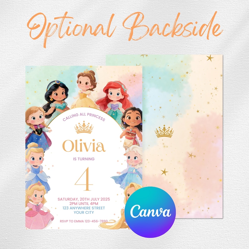 Princess Birthday Invitation: Editable Watercolor Theme Kids Party ...