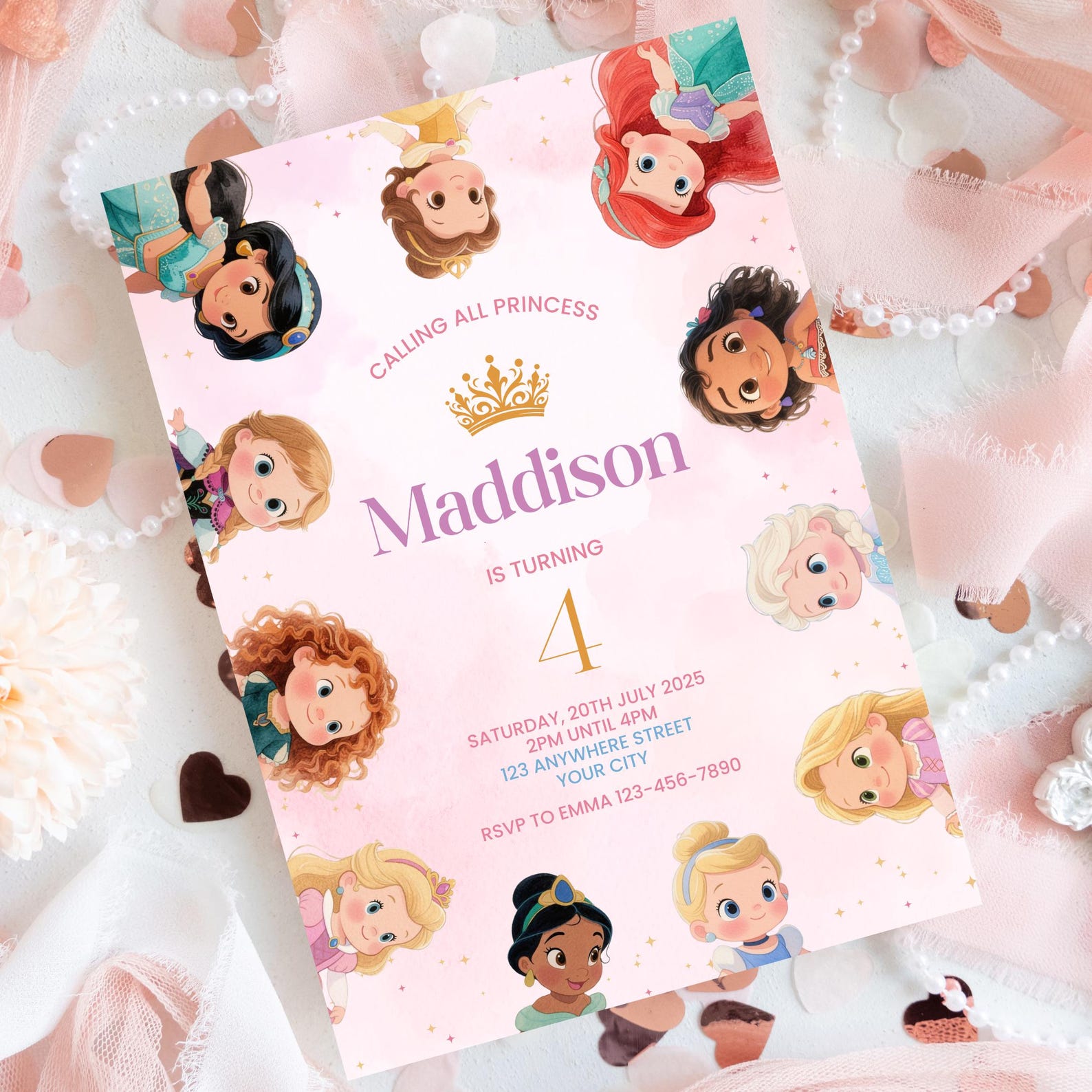 Princess Birthday Invitation: Editable Watercolor Princess Party Invite ...