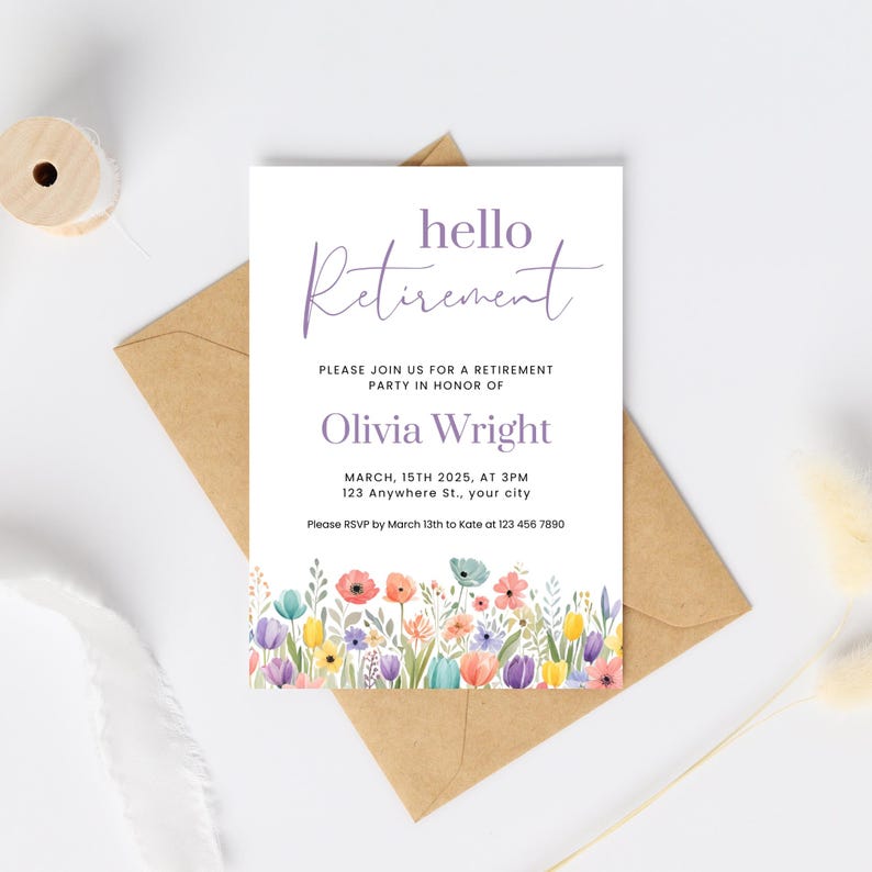 Floral Retirement Party Invitation Template, Printable & Editable ...