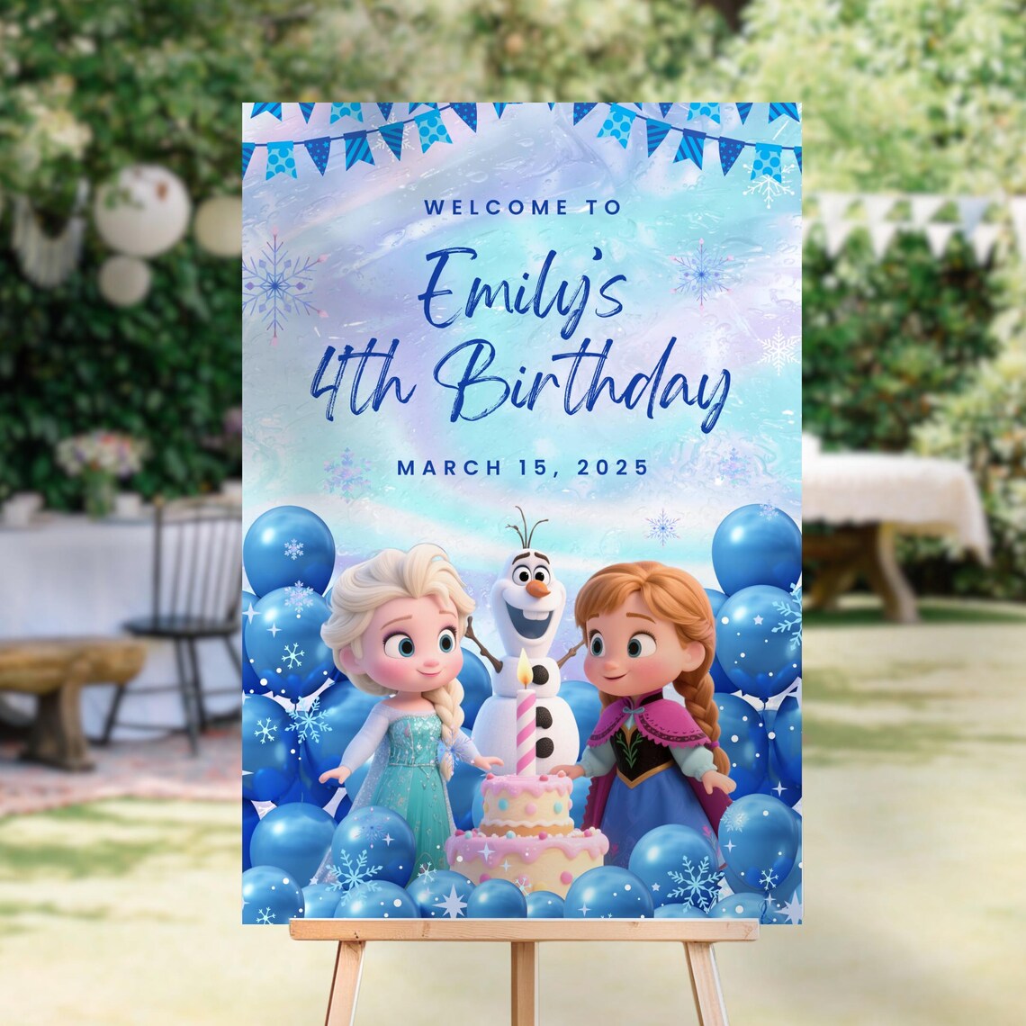 Editable Frozen Birthday Welcome Sign: Elsa and Anna Party Decor (canva ...
