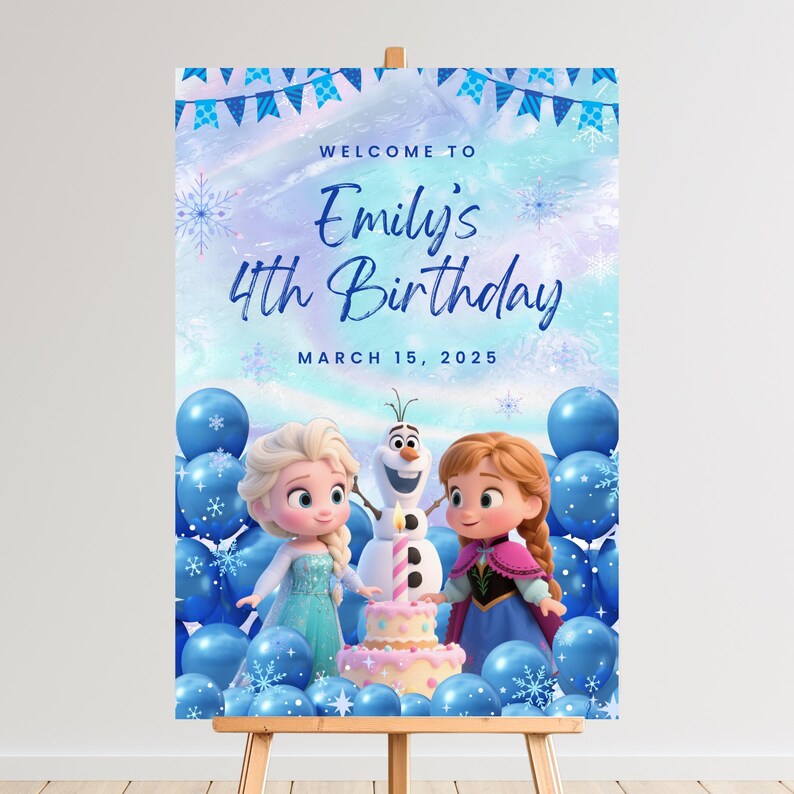 Editable Frozen Birthday Welcome Sign: Elsa and Anna Party Decor (canva ...