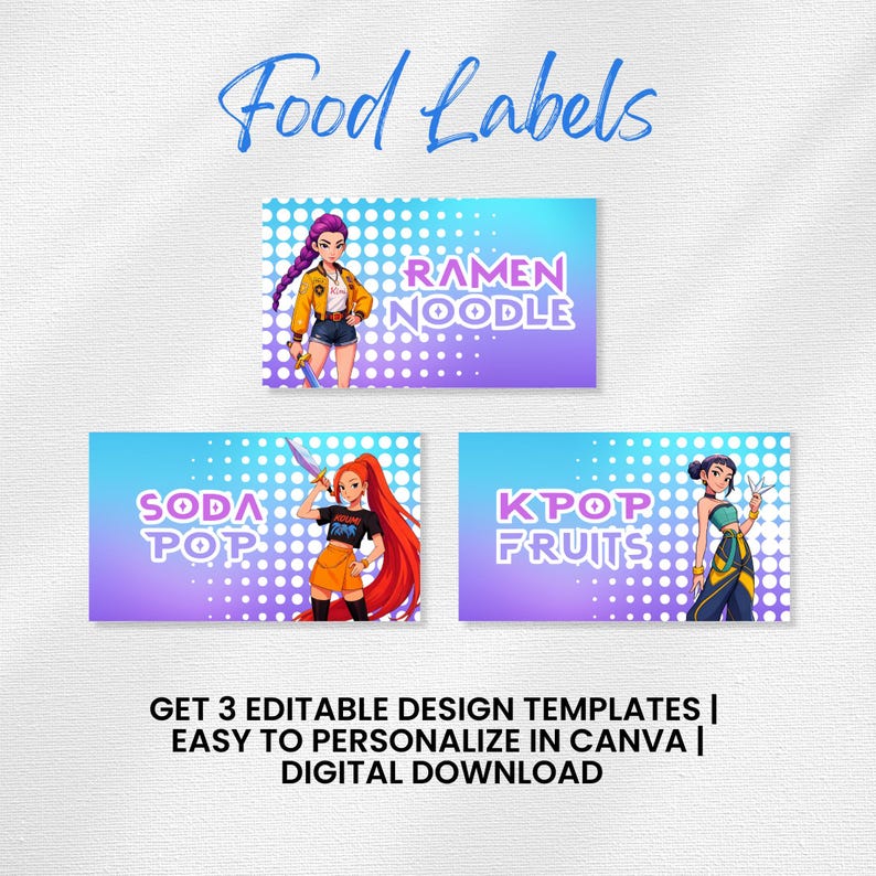 Kpop Demon Hunters Food Labels: Birthday Party Decor (editable Canva ...