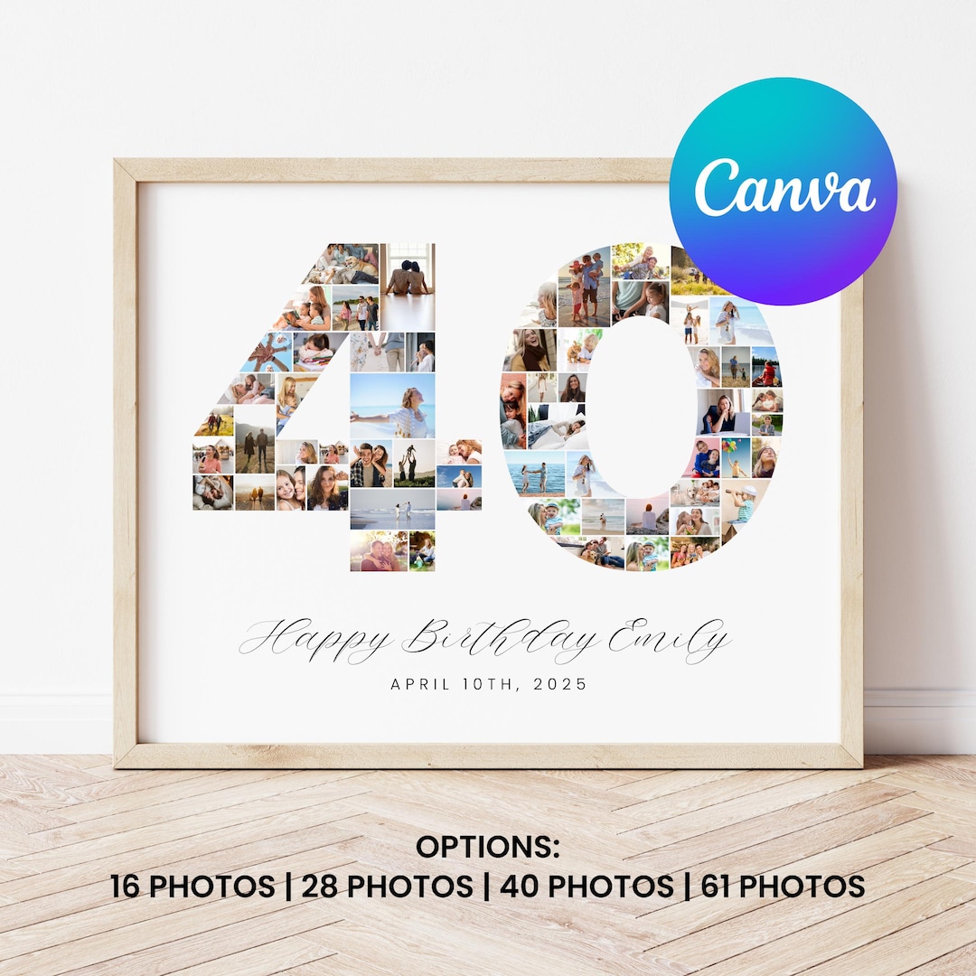 40th Birthday Photo Collage, Personalized 40th Birthday Photo Collage ...