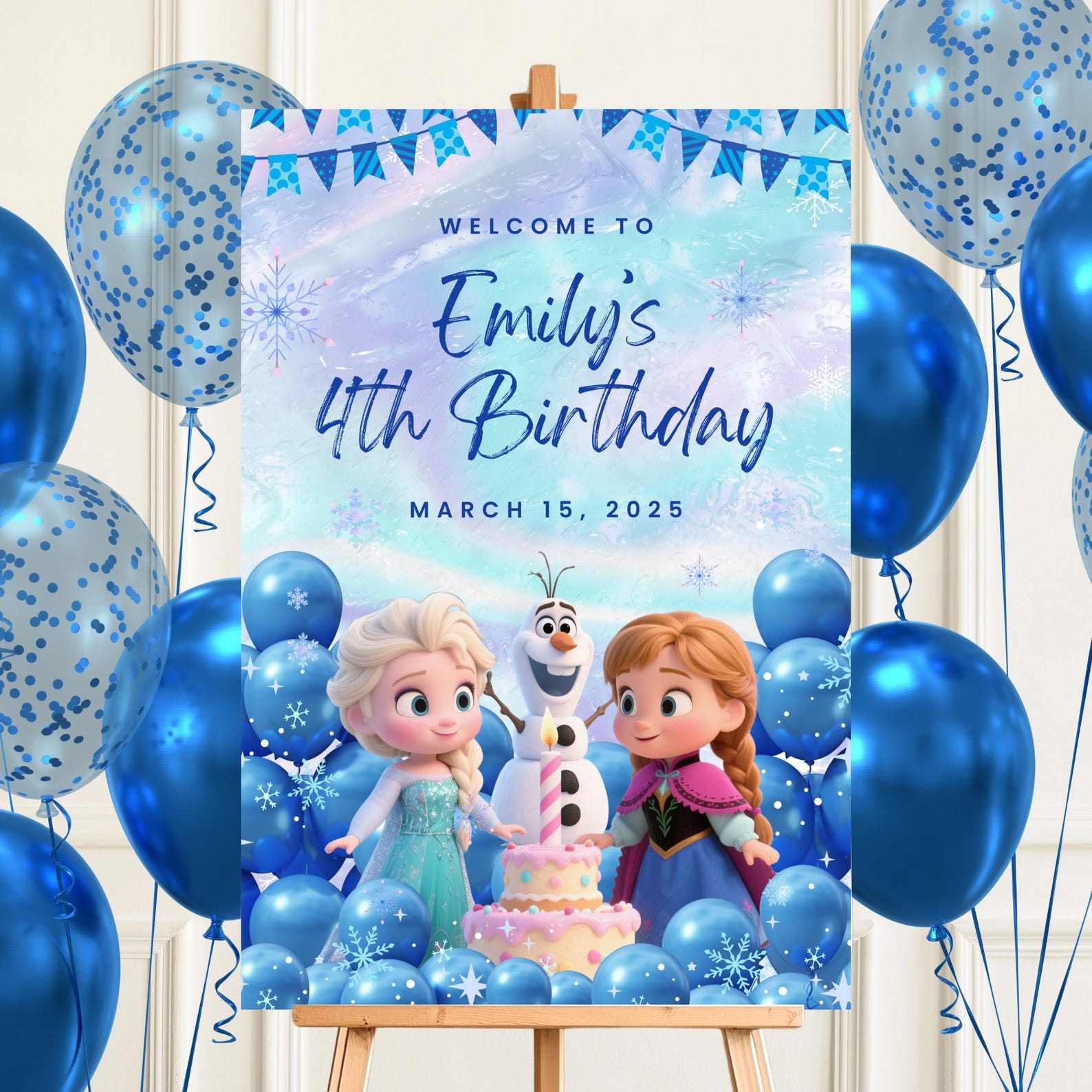 Editable Frozen Birthday Welcome Sign: Elsa and Anna Party Decor (canva ...