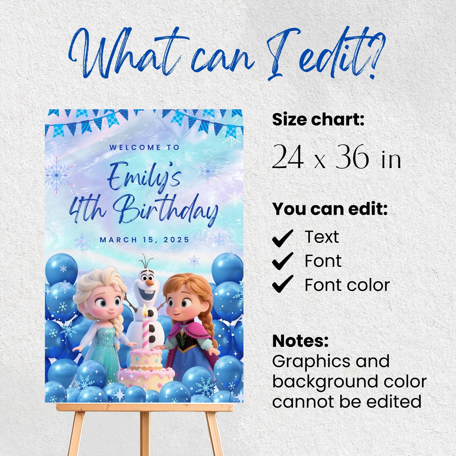 Editable Frozen Birthday Welcome Sign: Elsa and Anna Party Decor (canva ...