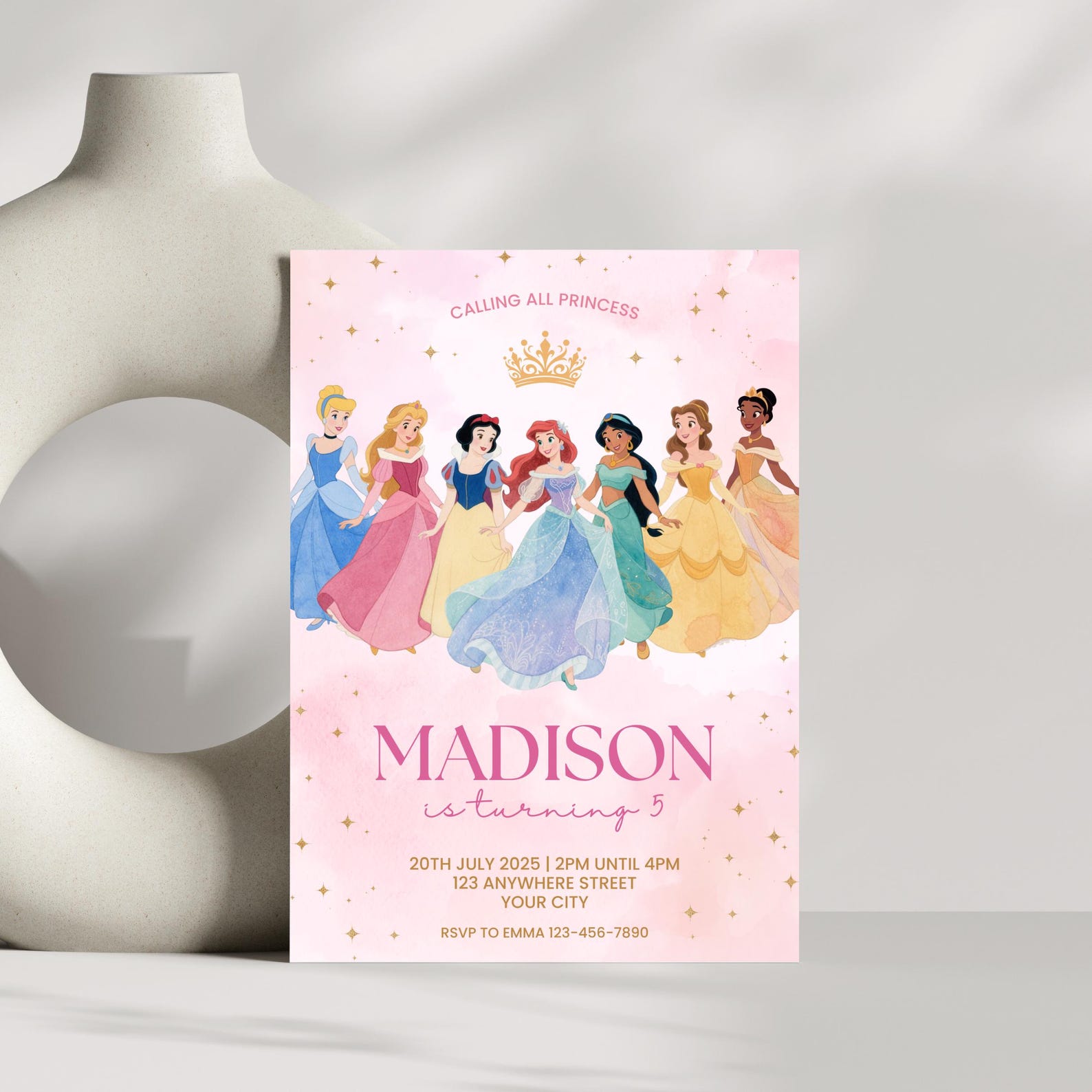 Princess Birthday Invitation: Editable Watercolor Pink Princess Party ...