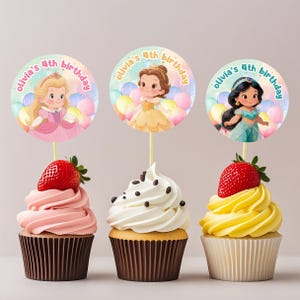 Watercolor Princess Cupcake Toppers: Editable Party Decorations (canva ...